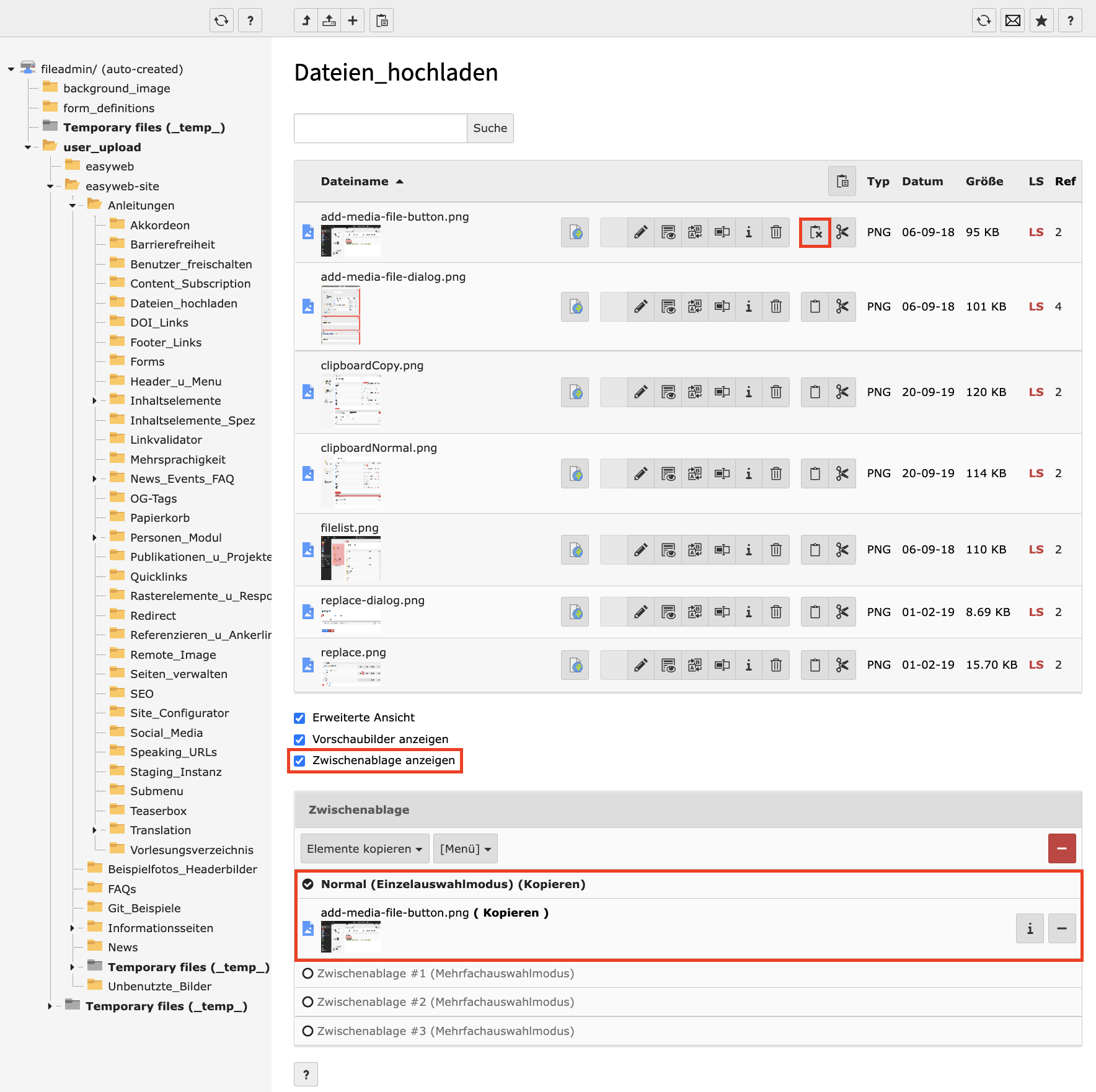 Zwischenablage - Copy & Paste von Dateien | easyWeb standard ...