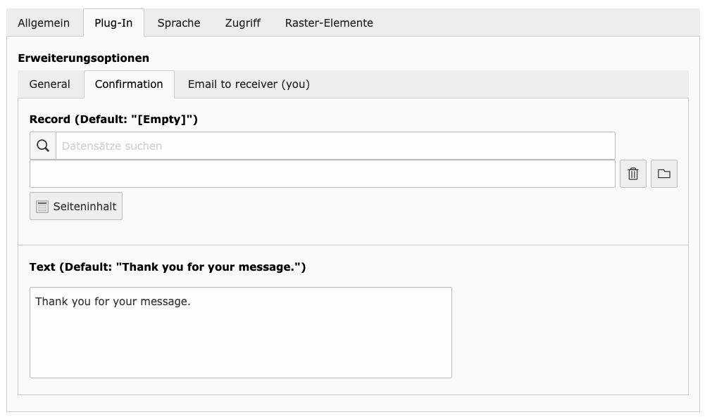 Insert and configure form | easyWeb standard | information and help page
