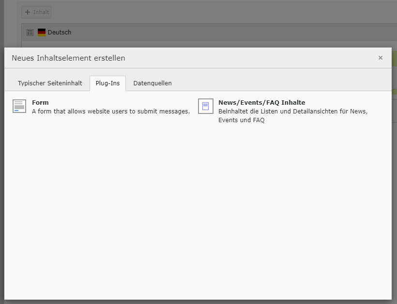 Insert and configure form | easyWeb standard | information and help page
