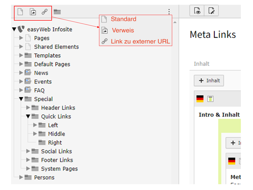 Meta Links | easyWeb standard | information and help page | University ...